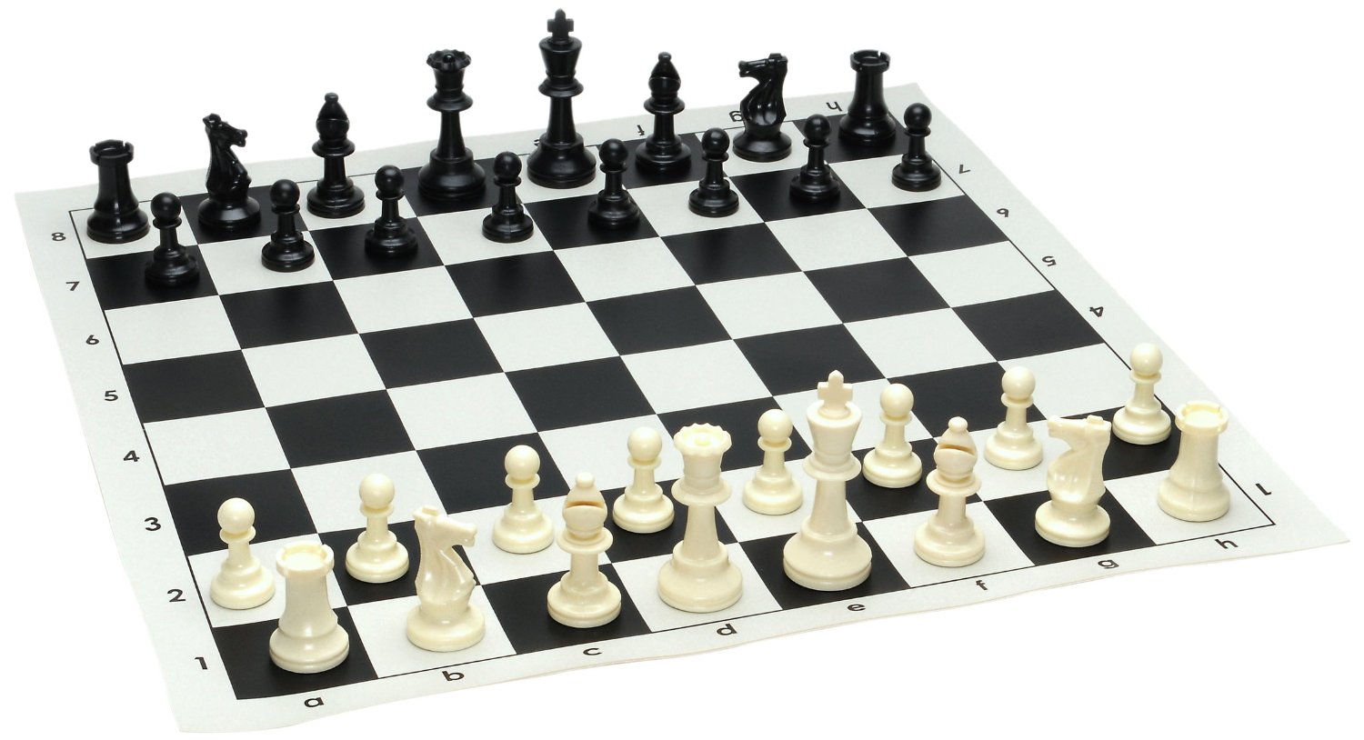 Tournament Chess Set Filled Chess Pieces And Black Roll Up Vinyl